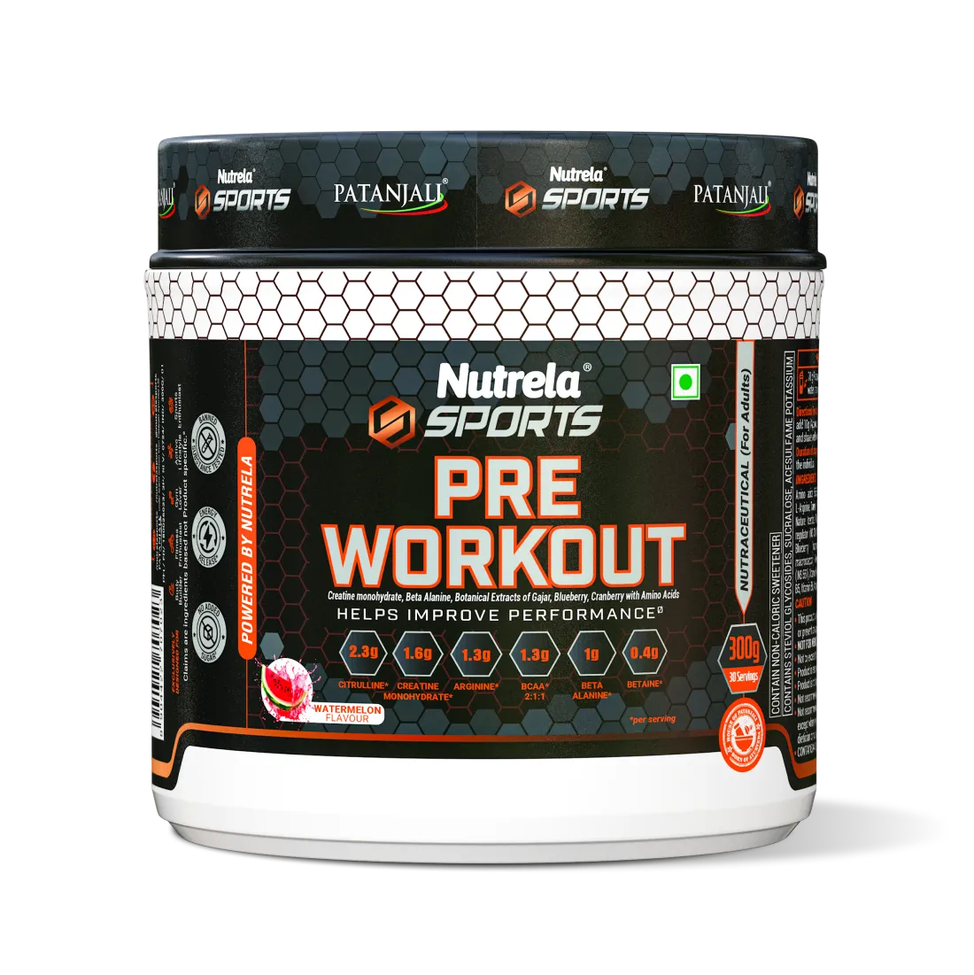 Patanjali Nutrela Sports Pre - Workout (300g) - Watermelon Flavour – nutrelanutrition